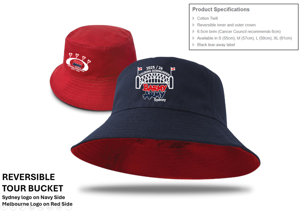 BARMY ARMY REVERSIBLE TOUR BUCKET HAT – BarmyArmyDownUnder